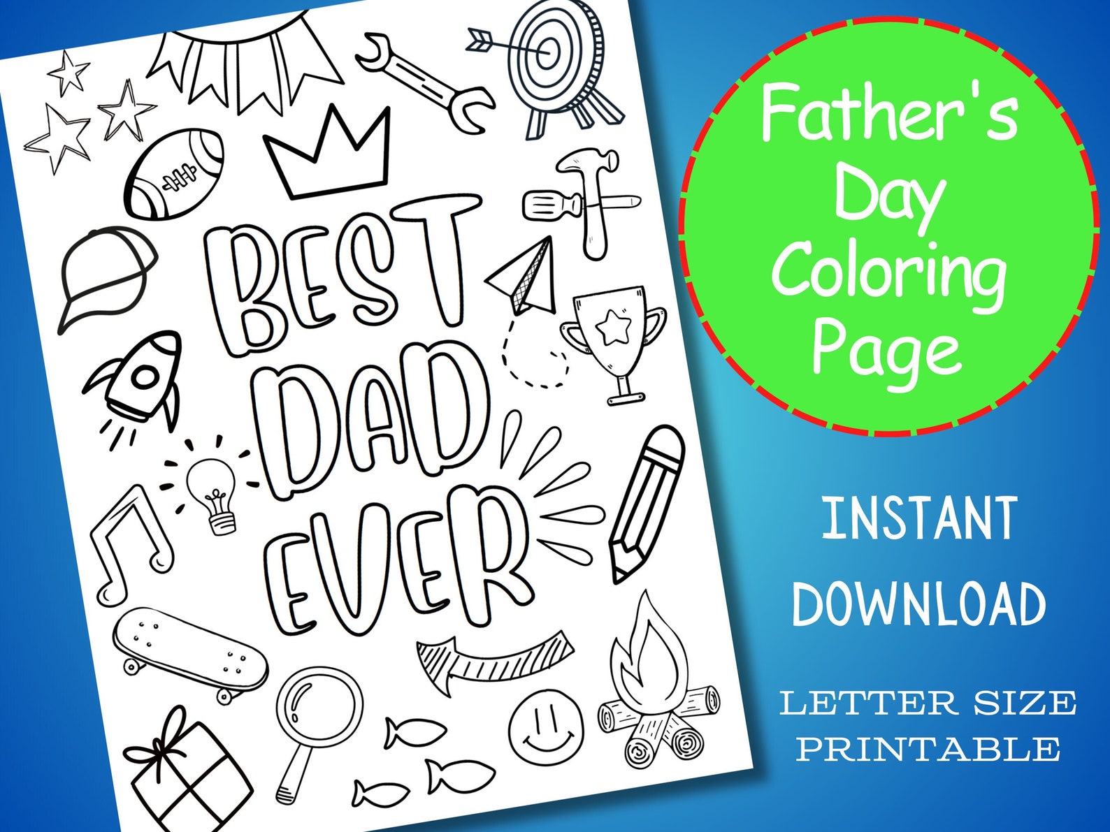Best Dad Ever Coloring Page Happy Father's Day Printable - Etsy