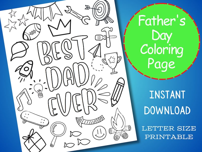Best Dad Ever Coloring Page Happy Fathers Day Printable Etsy