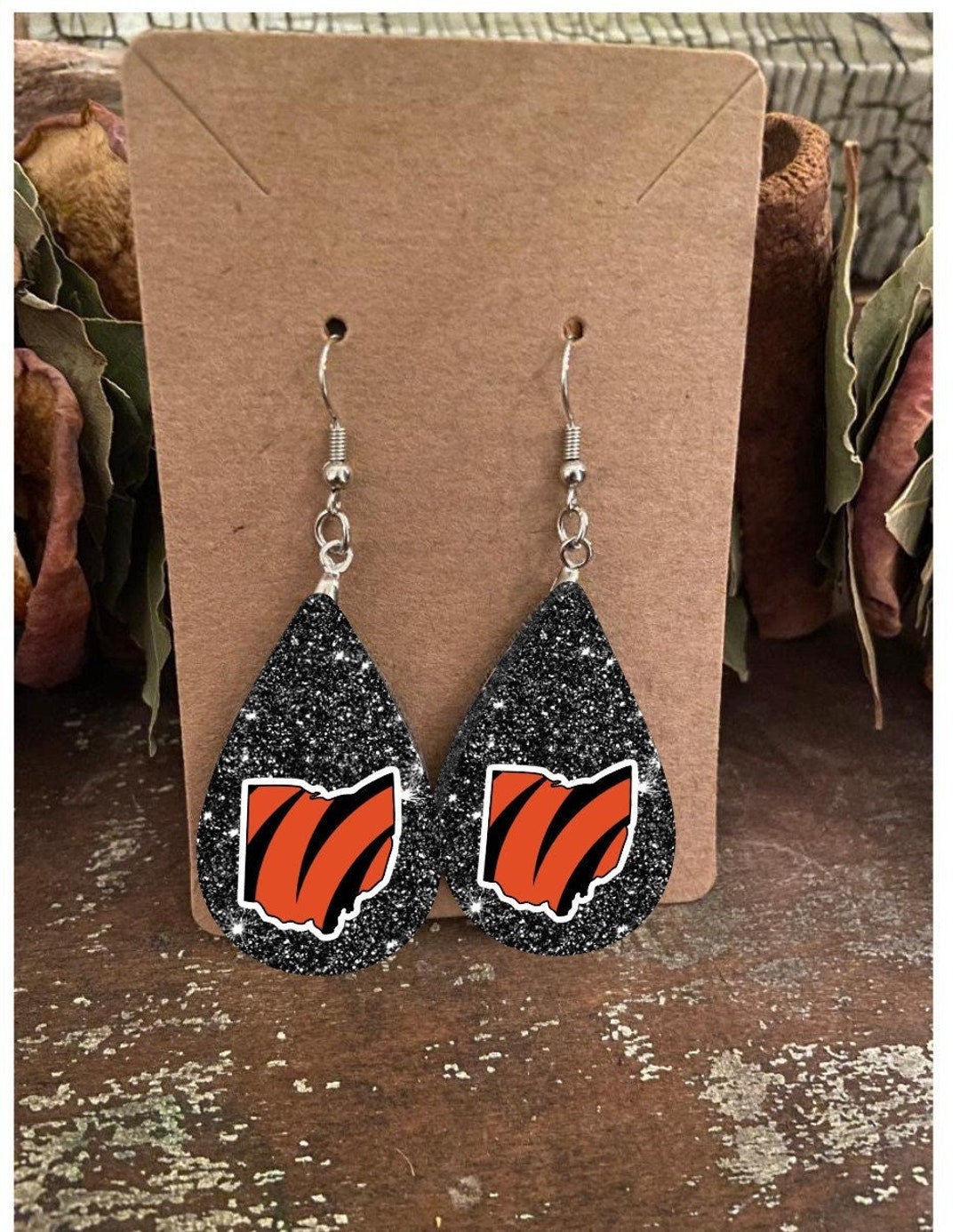 Cincinnati Football Teardrop Glitter Sublimation Earrings - Etsy