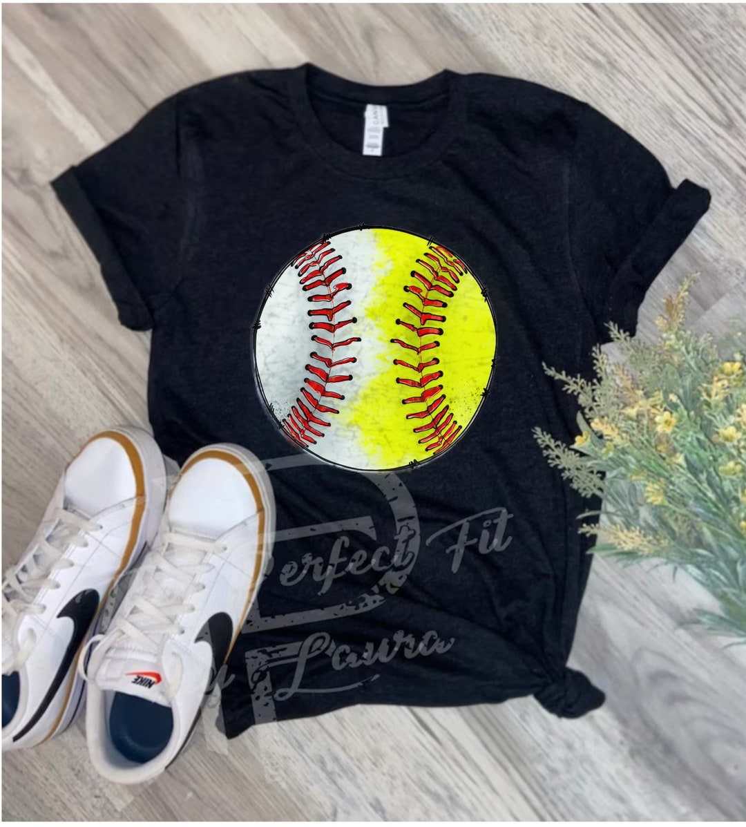 Half Baseball Half Softball Mom of Both 1/2 Baseball 1/2 Softball Tee ...