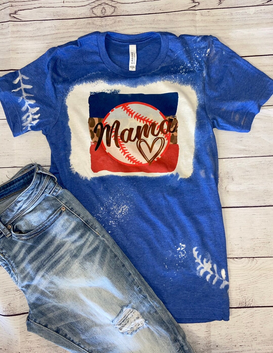 Baseball Mama, Nana, Grandma, Aunt, Sister Red White & Blue Bleached ...