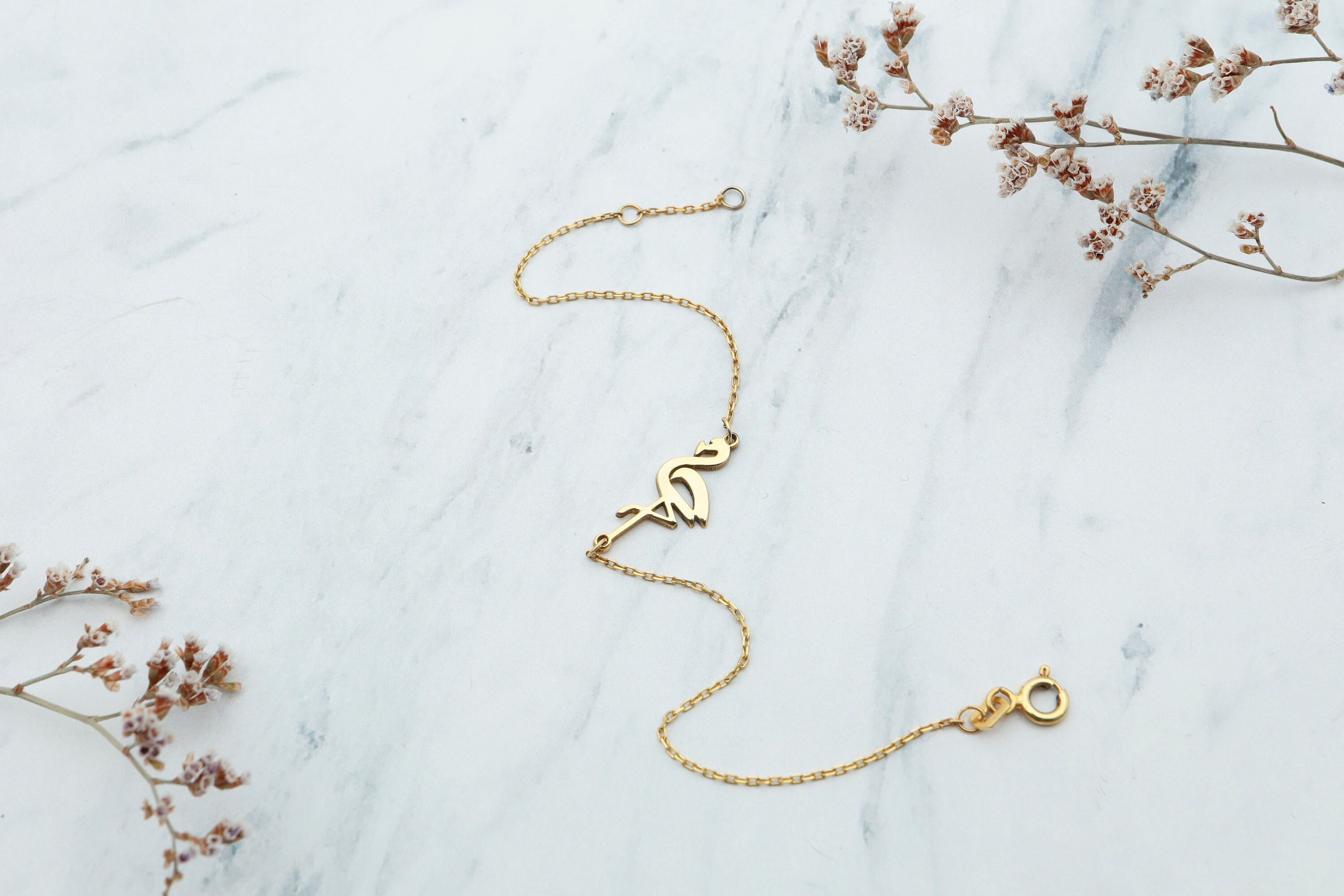 Flamingo Bracelet in 14K Solid Gold, Dainty Flamingo Bracelet, Animal ...