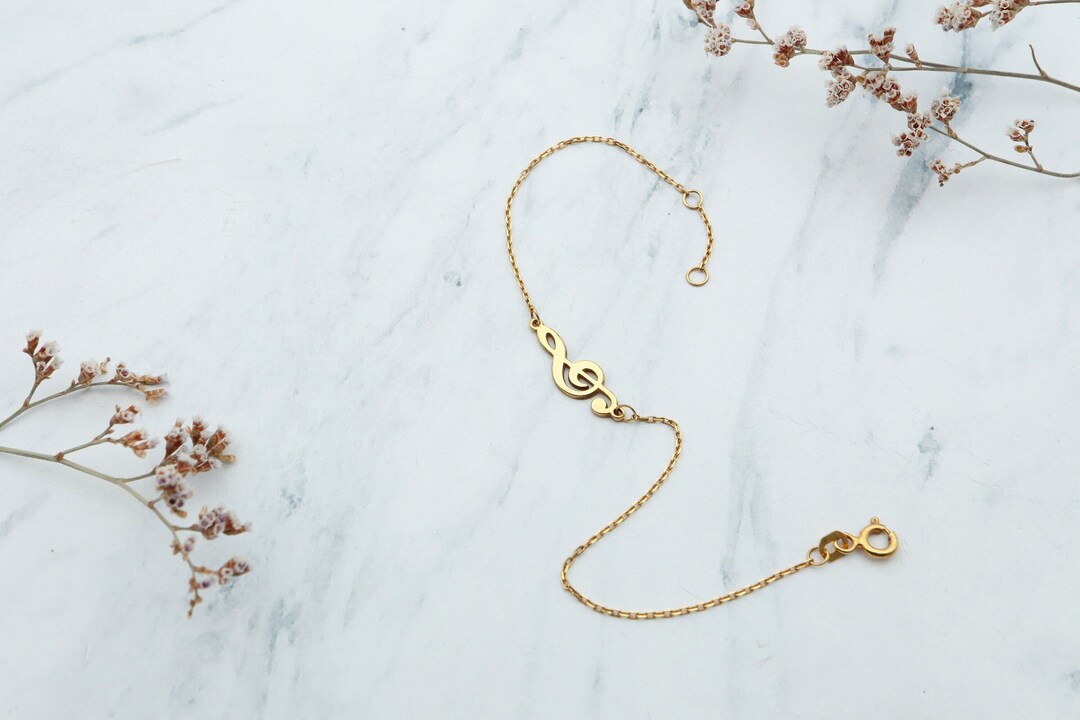 Treble Clef Charm Bracelet in 14K Solid Gold,jewelry for Musicians,gold ...