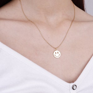 14K Solid Gold Smile Necklace,real Gold Smile Pendant, Smiley Face ...