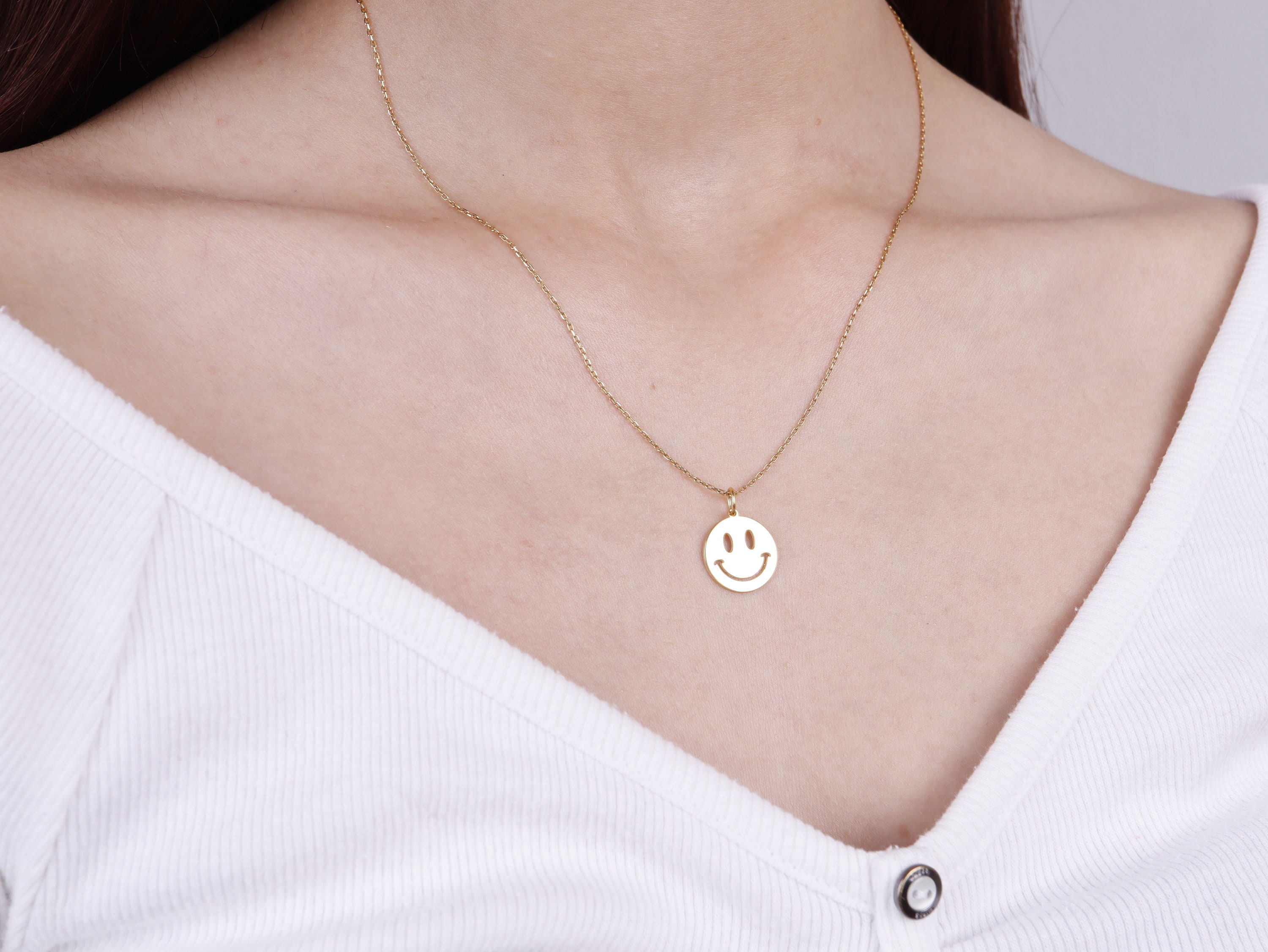 14K Solid Gold Smile Necklace,real Gold Smile Pendant, Smiley Face ...