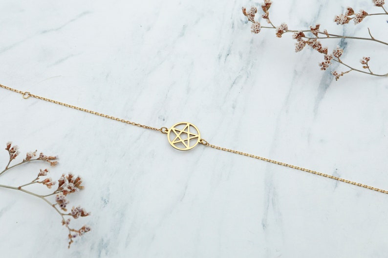 14K Solid Gold Pentagram Bracelet, Pentacle Bracelets, Pentagram ...