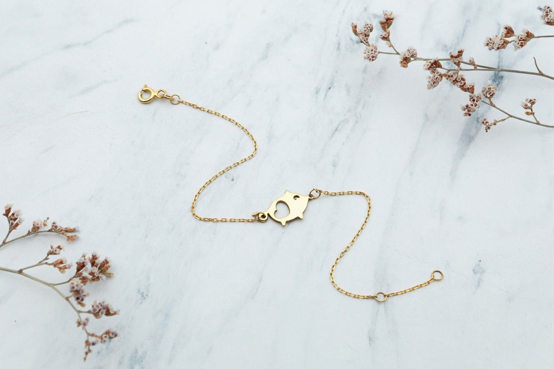 14K Gold Pig Bracelet, Farm Animal Charm, Handmade Jewelry Valentines ...