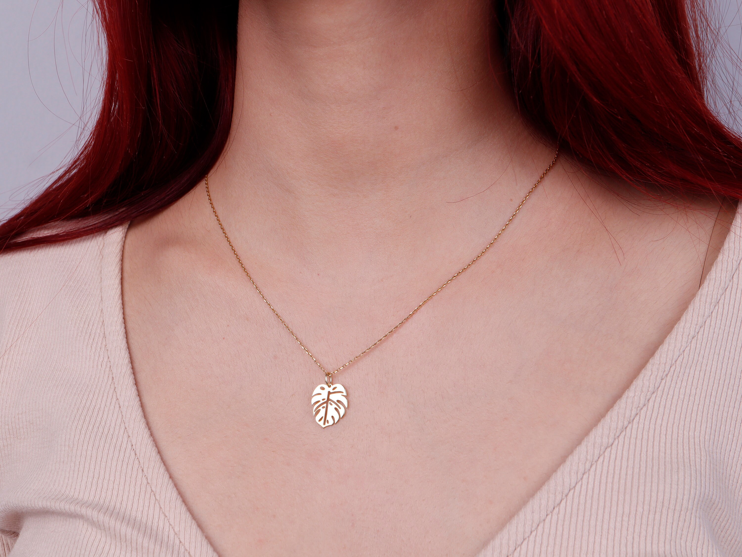 14K Solid Gold Monstera Leaf Necklace, Monstera Foliage, Gold Monstera ...