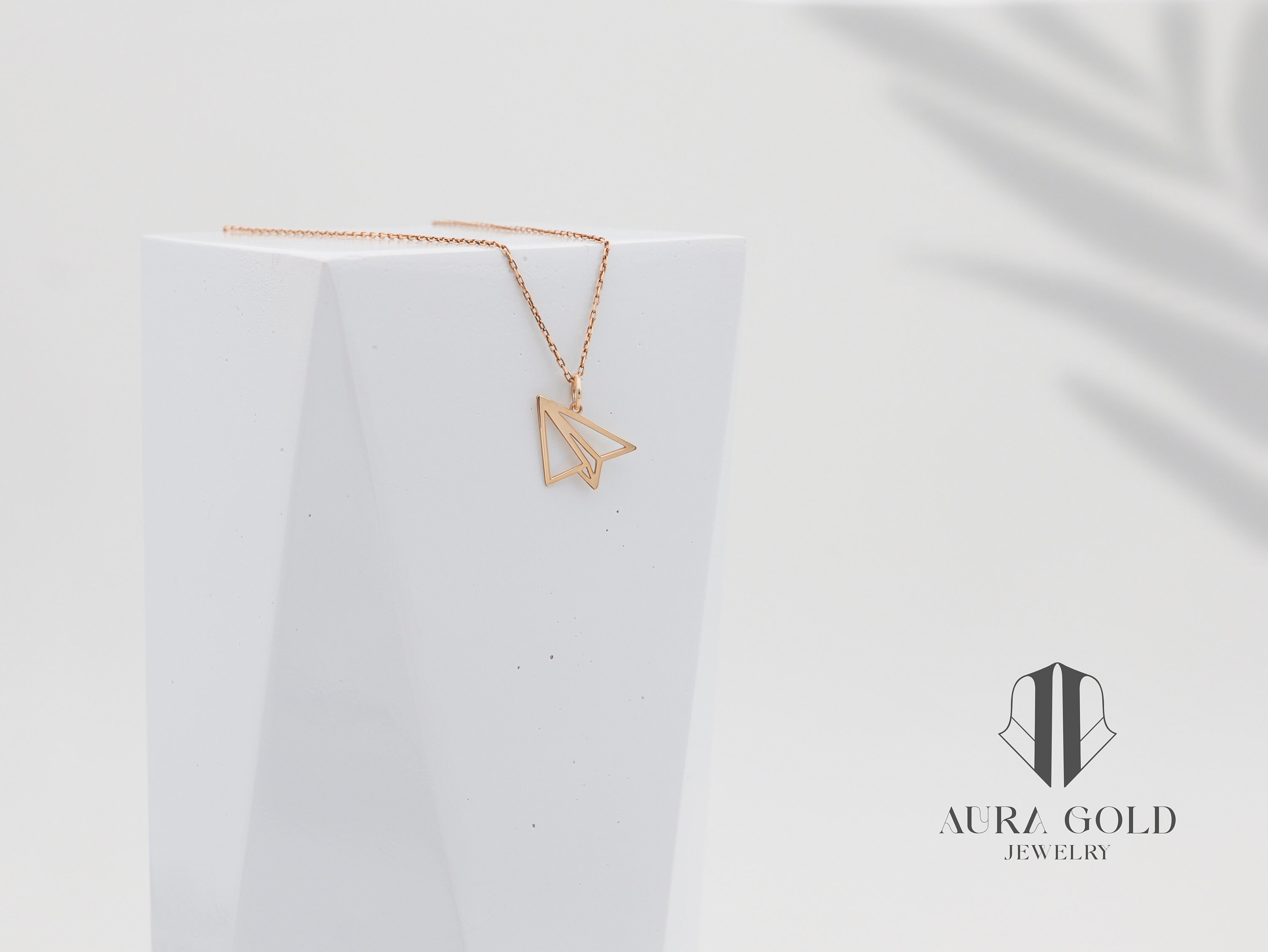 14K Solid Gold Paper Airplane Necklace, Origami Pendant Valentines Day ...