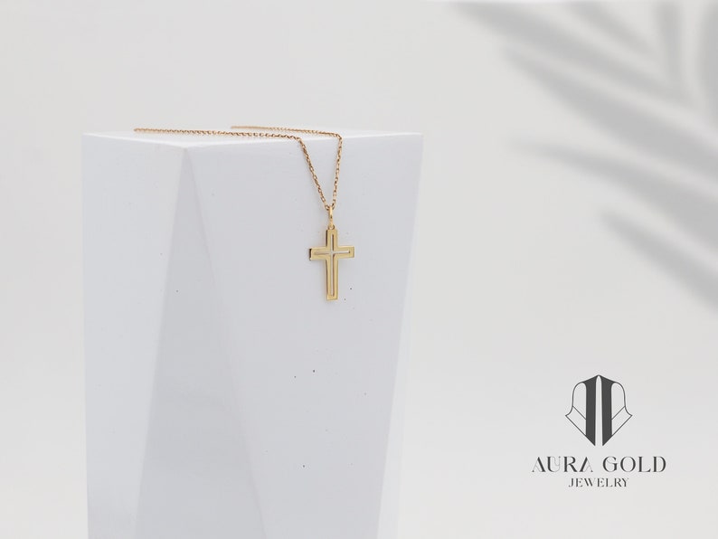 14K Solid Gold Cross Necklace 14K Real Gold Small Cross - Etsy