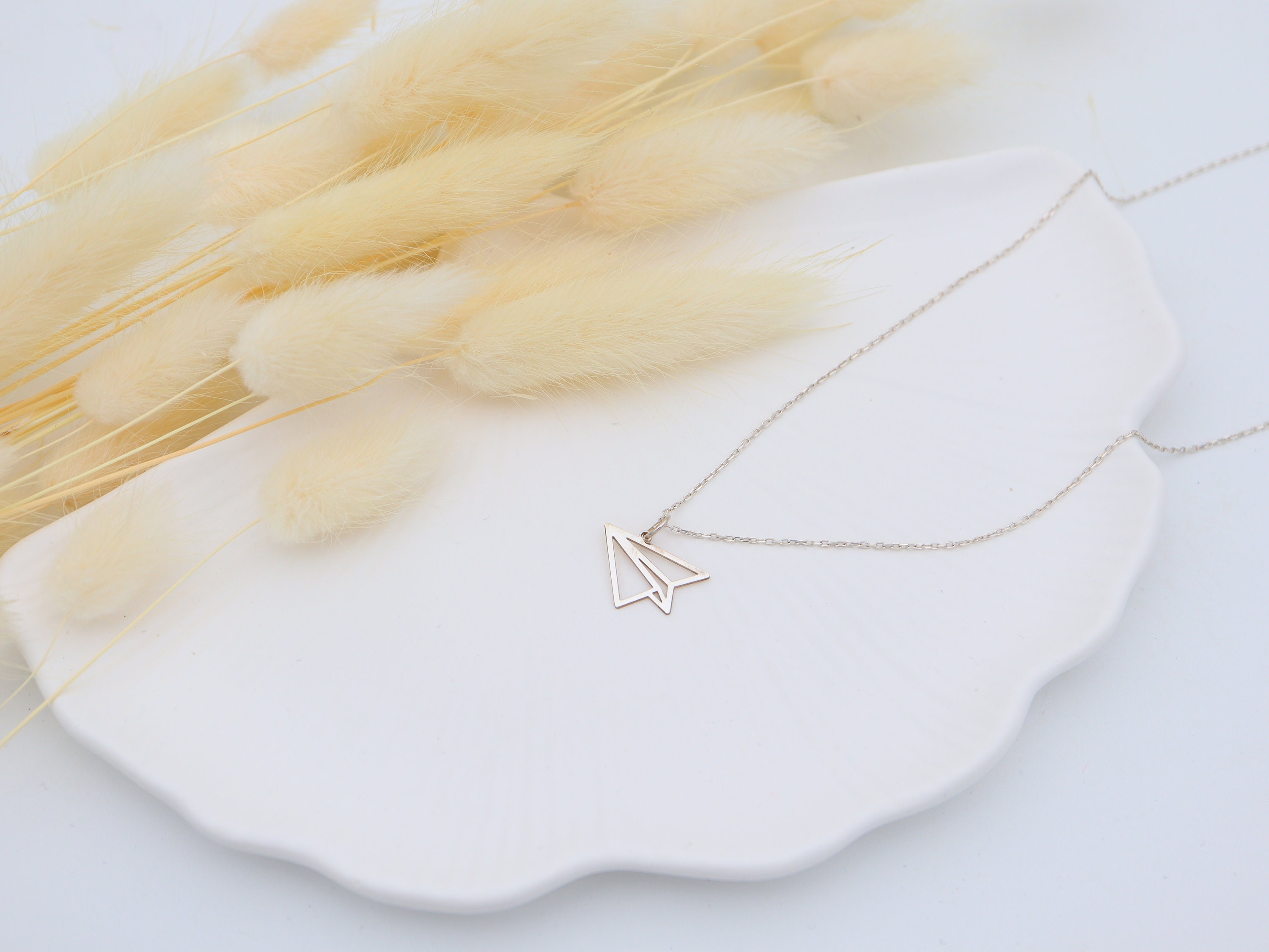 14K Solid Gold Paper Airplane Necklace, Airplane Jewelry, Origami Charm ...