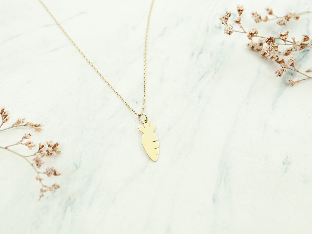 14K Solid Gold Carrot Necklace, Real Gold Carrot Pendant Charm, Fruit ...