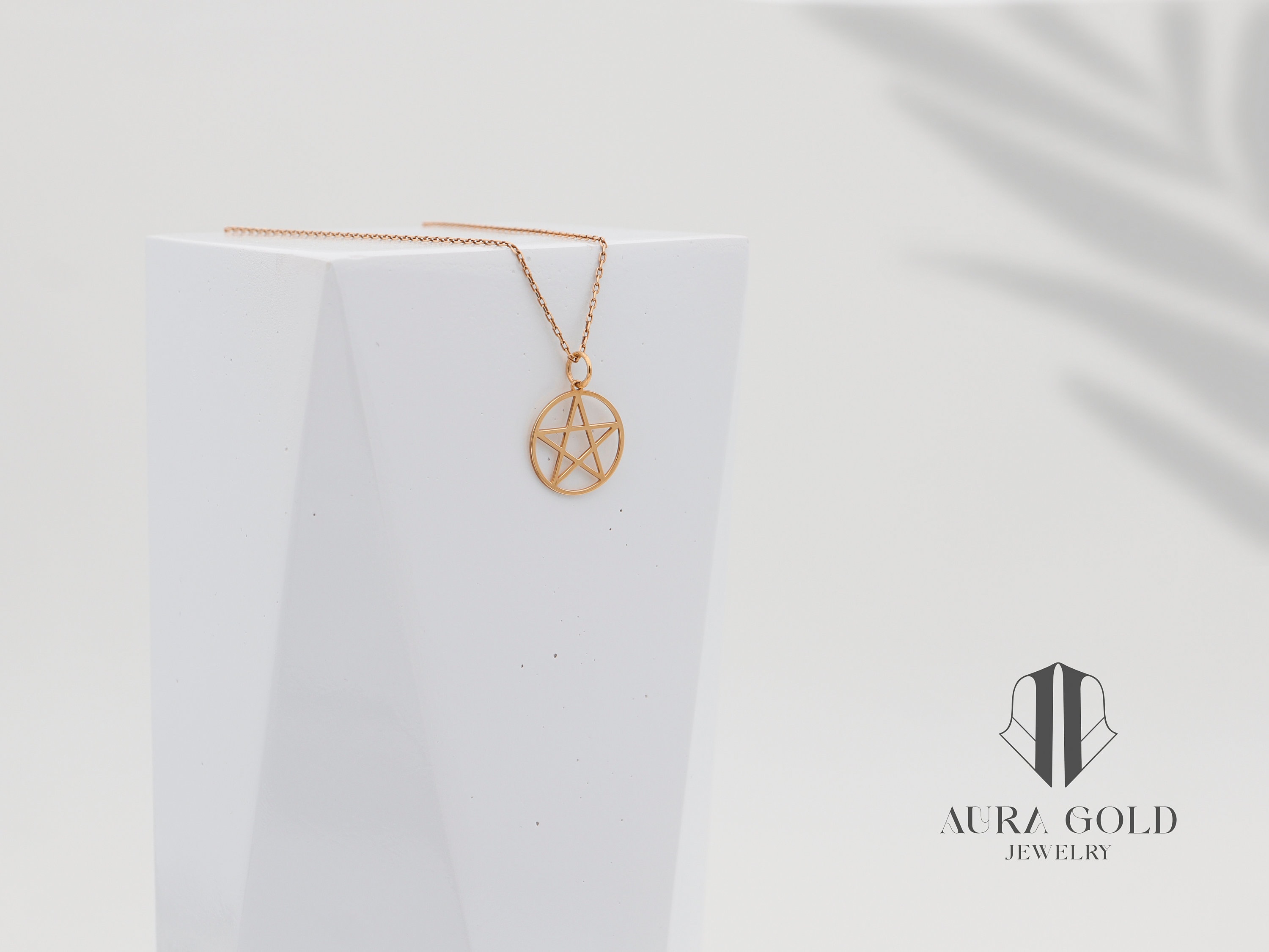 14K Solid Gold Pentagram Necklace, Pentacle Charm, Pentagram Jewelry ...