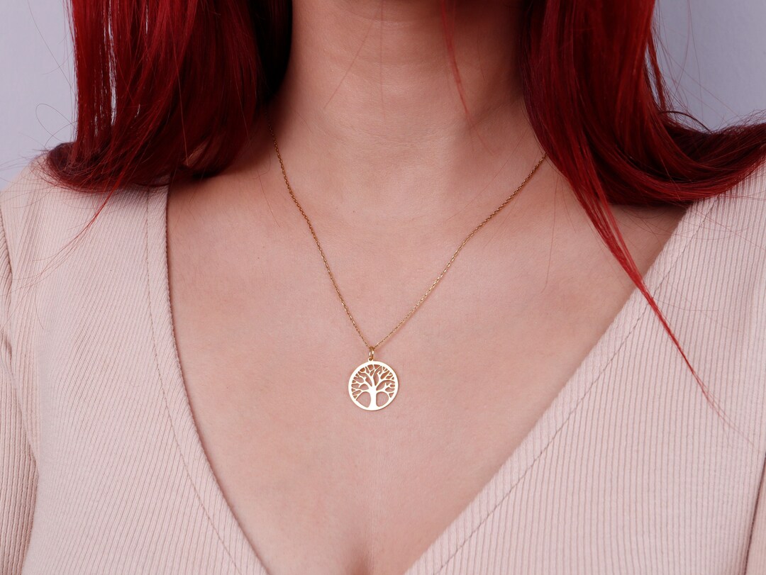 14K Solid Gold Tree of Life Necklace, Diamond Family Tree Pendant, Gift ...
