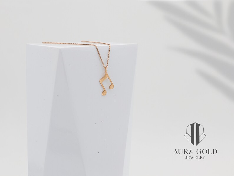 14K Solid Gold Music Note Necklace, Handmade Charm Pendant Valentines ...
