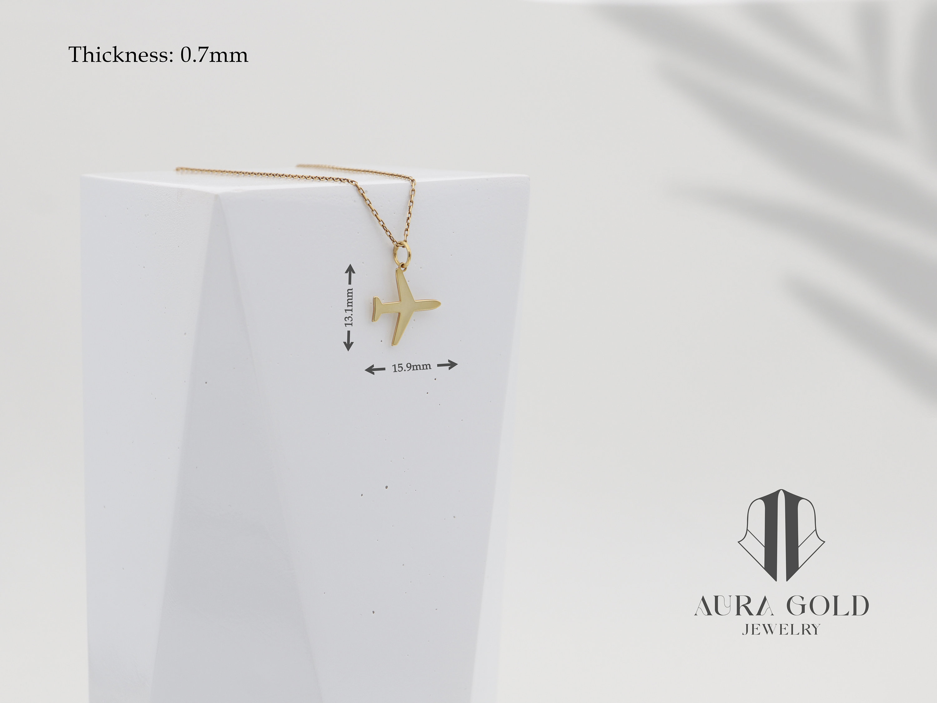 14K Solid Gold Airplane Charm Necklace, Dainty Airplane Pendant 14K ...