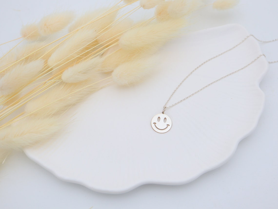 14K Solid Gold Smile Necklace,real Gold Smile Pendant, Smiley Face ...
