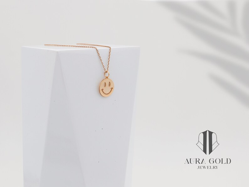 14K Solid Gold Smile Necklace,real Gold Smile Pendant, Smiley Face ...