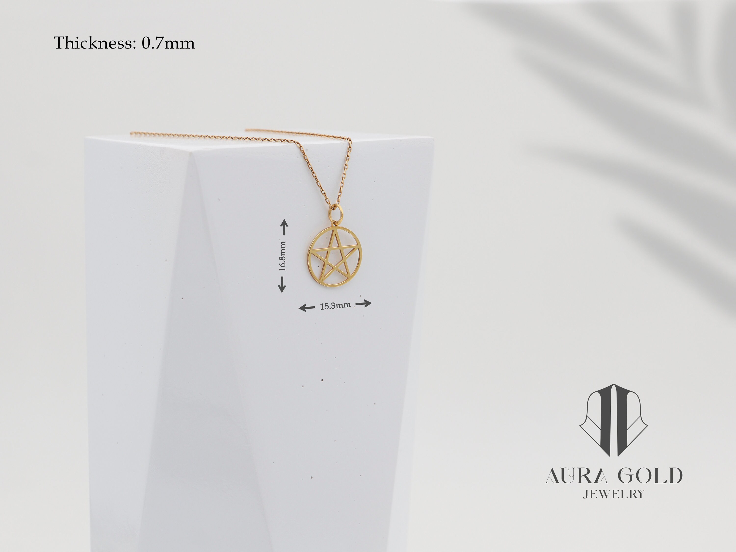 14K Solid Gold Pentagram Necklace, Pentacle Charm, Pentagram Jewelry ...