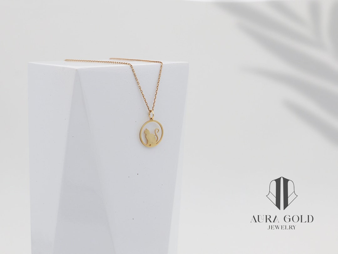 14K Solid Gold Cat Necklace Circle Cat Necklace Personalized - Etsy 14K Solid Gold Cat Necklace Circle Cat Necklace Personalized - Etsy