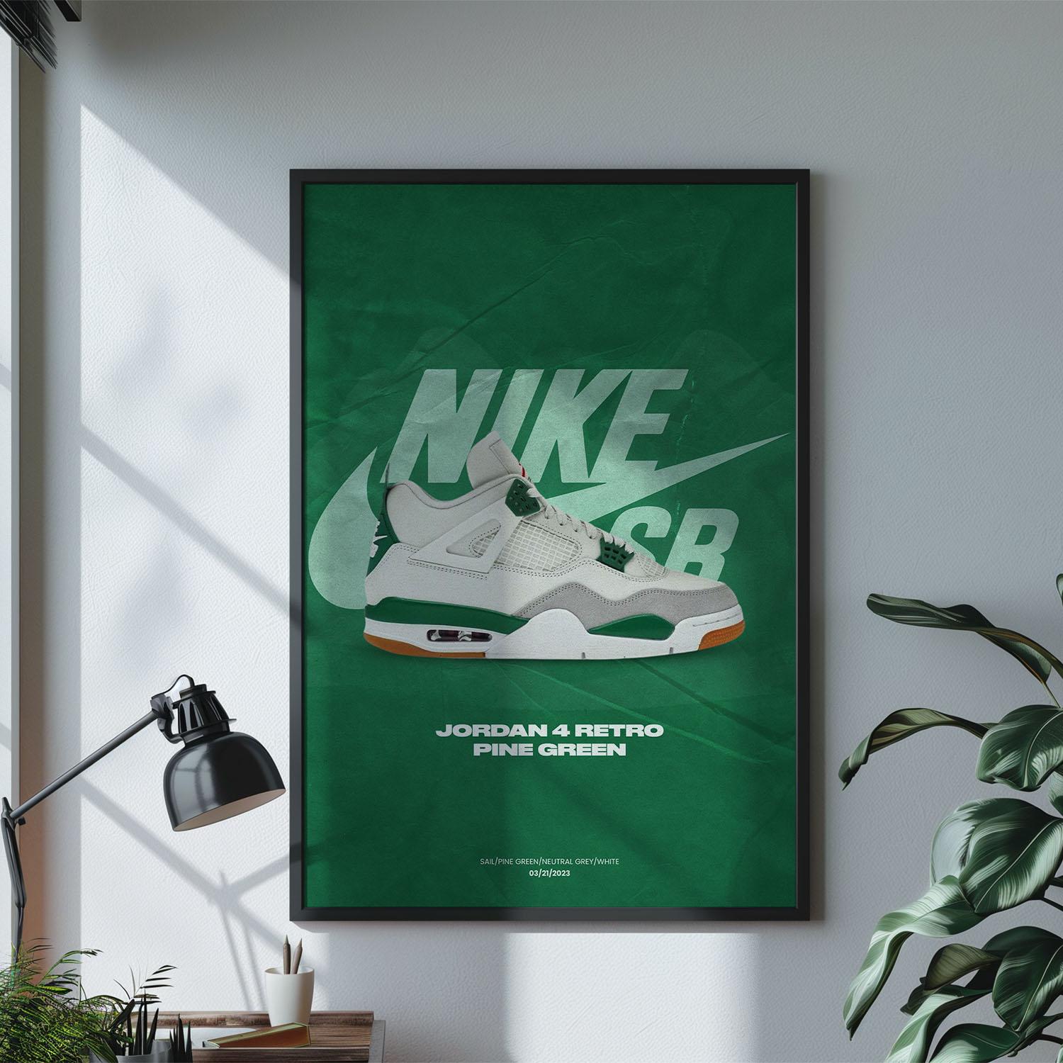 Sneaker Poster Jordan 4 Retro SB Pine Green Art on the Wall With or ...
