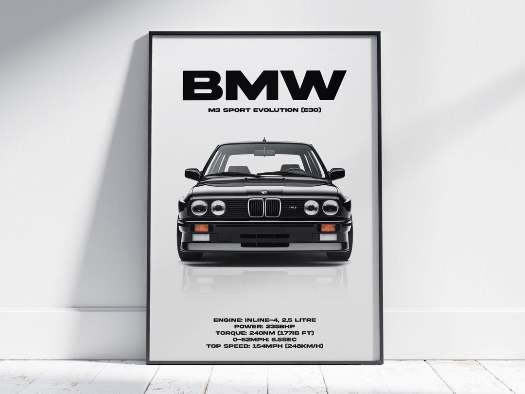 BMW M3 Sport Evolution E30 Poster Digital Download Car Racing Wall Art ...