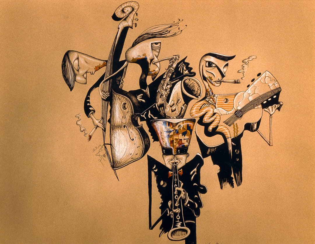 Unique Fine Art Print, THE QUARTET, Quirky Wall Art, Jazz Art ...
