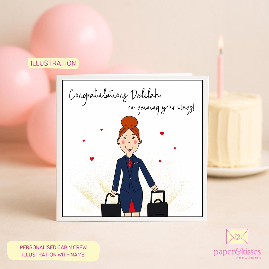 Illustrated Personalised Cabin Crew Card | Congrats on Gaining Your ...