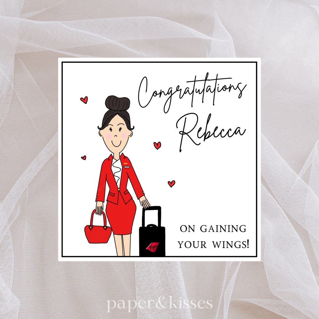 Illustrated Personalised Cabin Crew Card Congrats on Gaining Your Wings ...