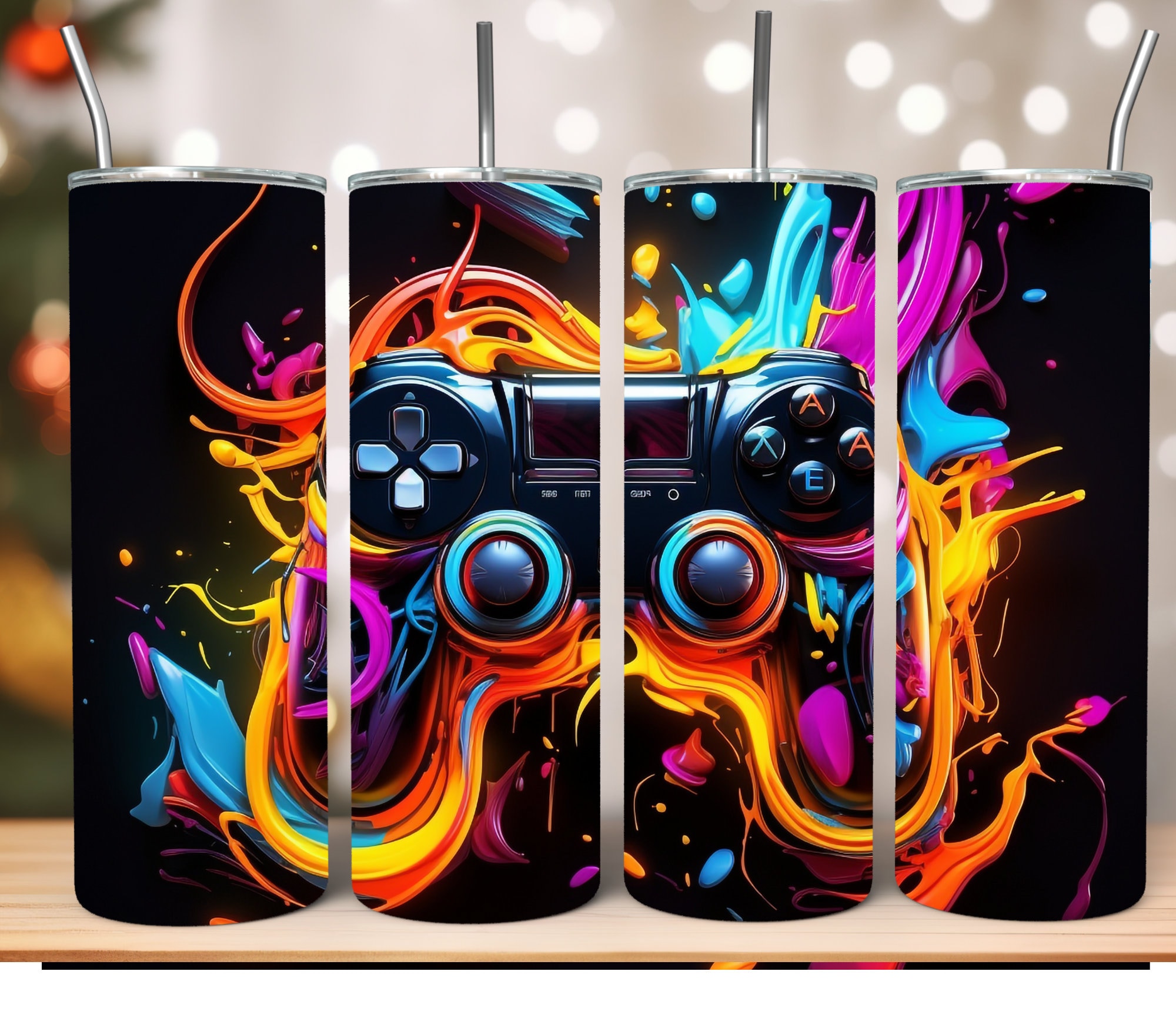 Gamer 20 Oz Skinny Tumbler Sublimation Design Neon Game Controller ...