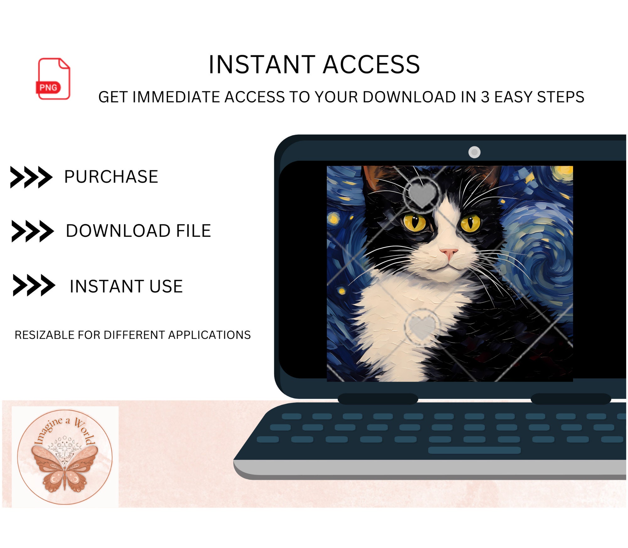 Tuxedo Cat Starry Night Poster Printable Black and White Tuxedo Cat ...