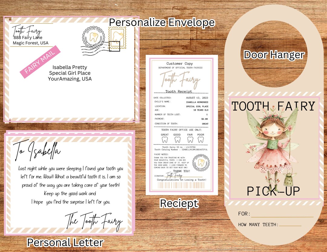 Editable Tooth Fairy Set: Letter, Receipt, Door Hanger (digital ...