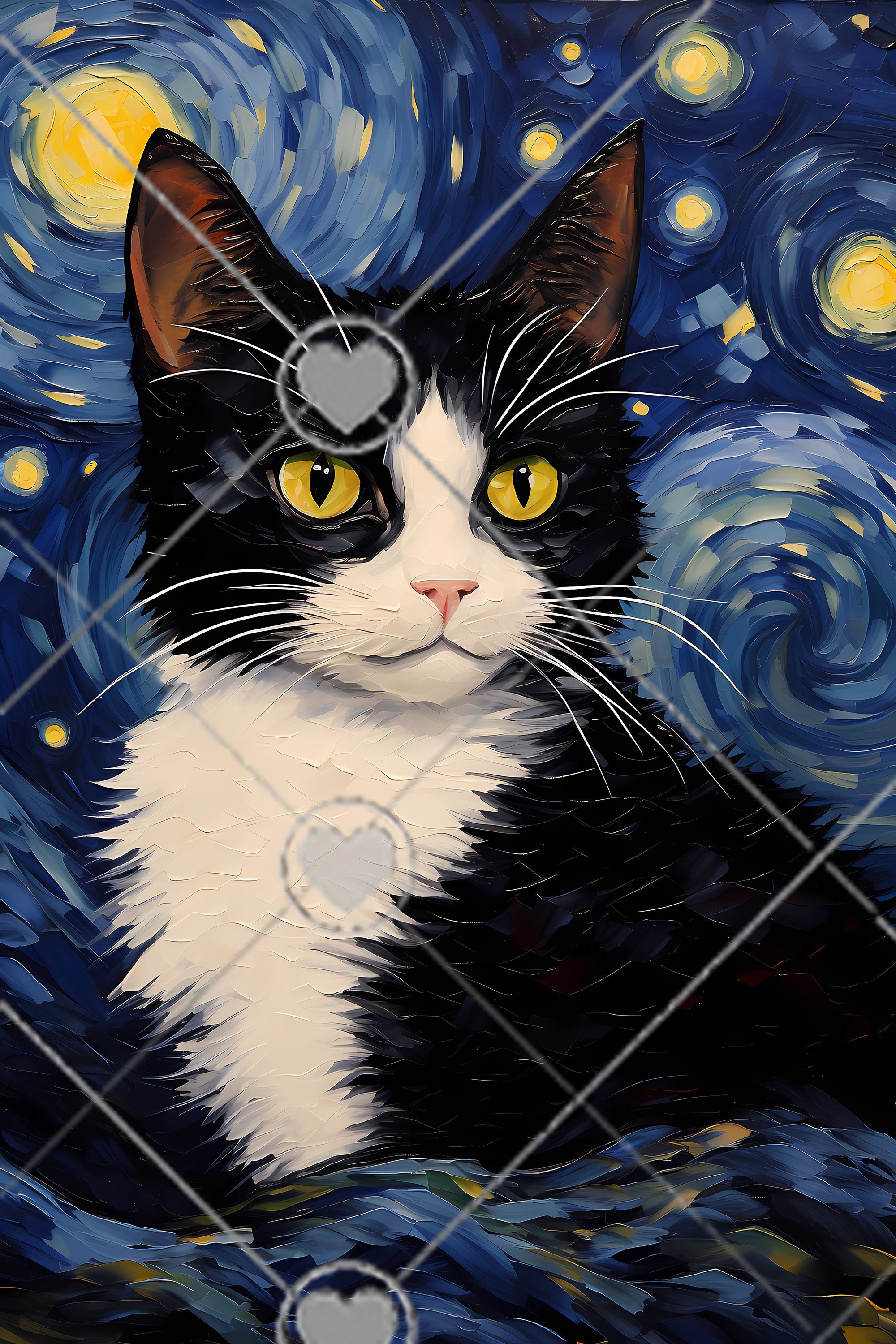 Tuxedo Cat Starry Night Poster Printable Black and White Tuxedo Cat ...