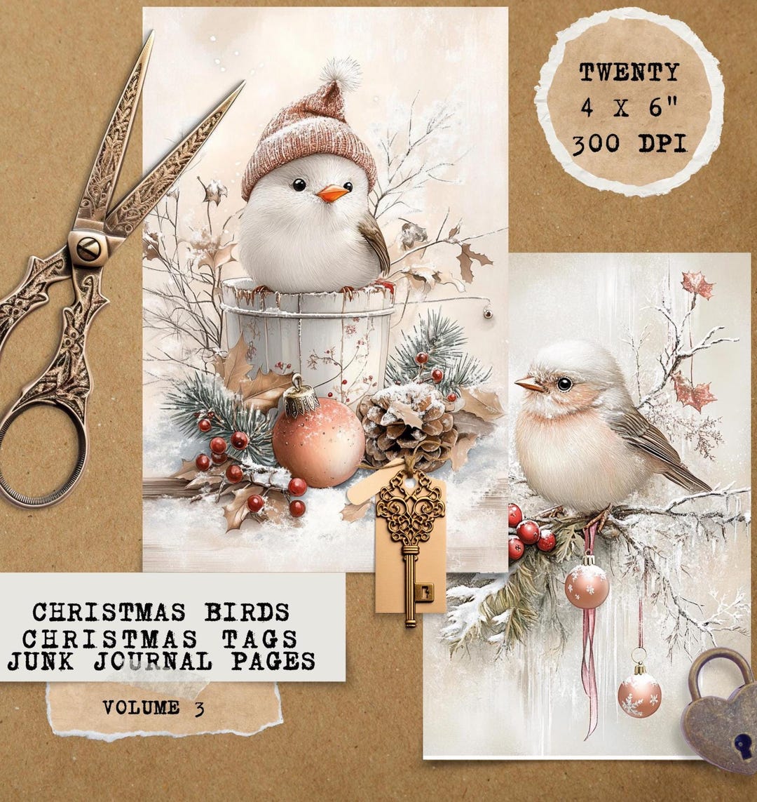 20 Christmas Vintage Boho Birds Gift Tags PNG Digital Download 20 Cute ...
