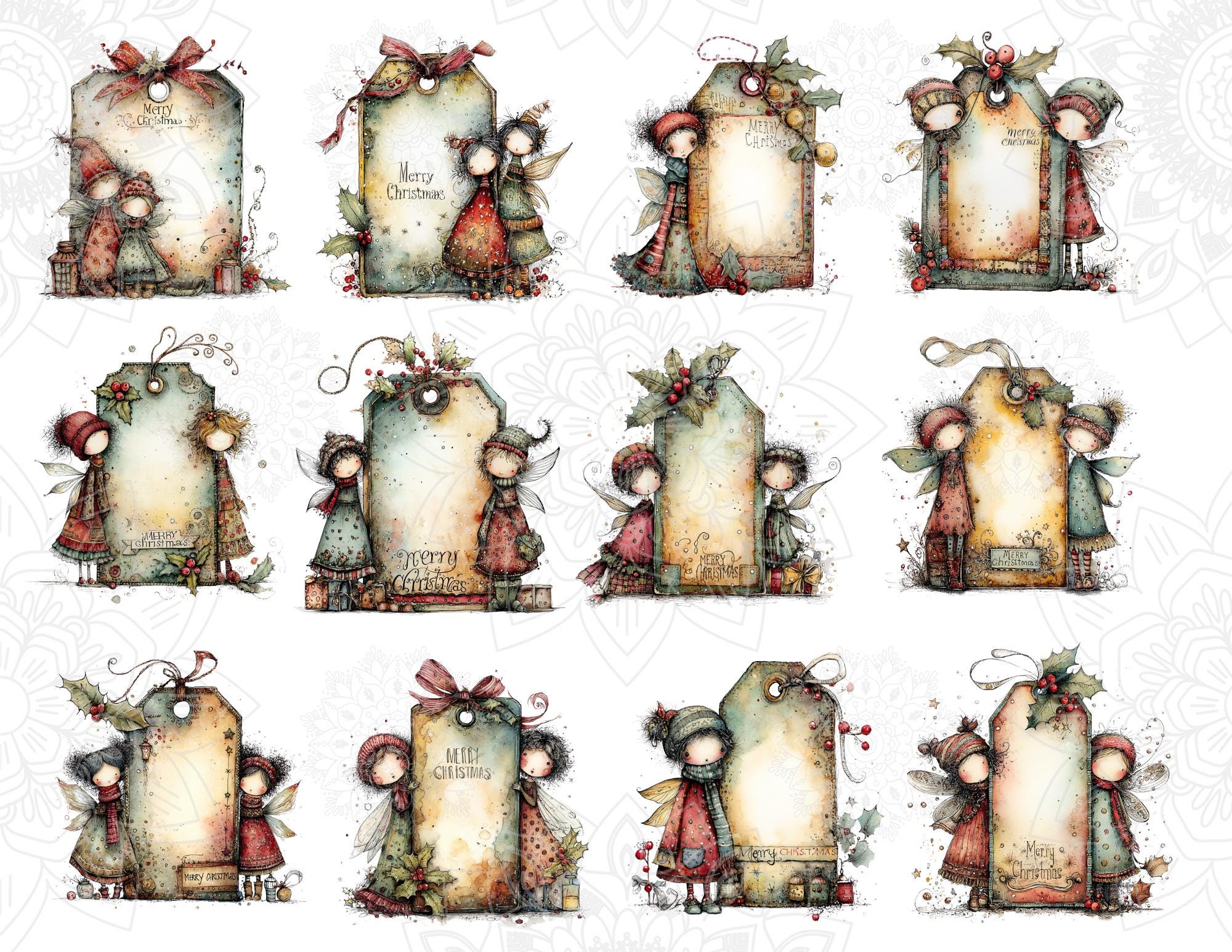 42 Christmas Vintage Whimsical Quirky Angel Gift Tags PNG Digital ...