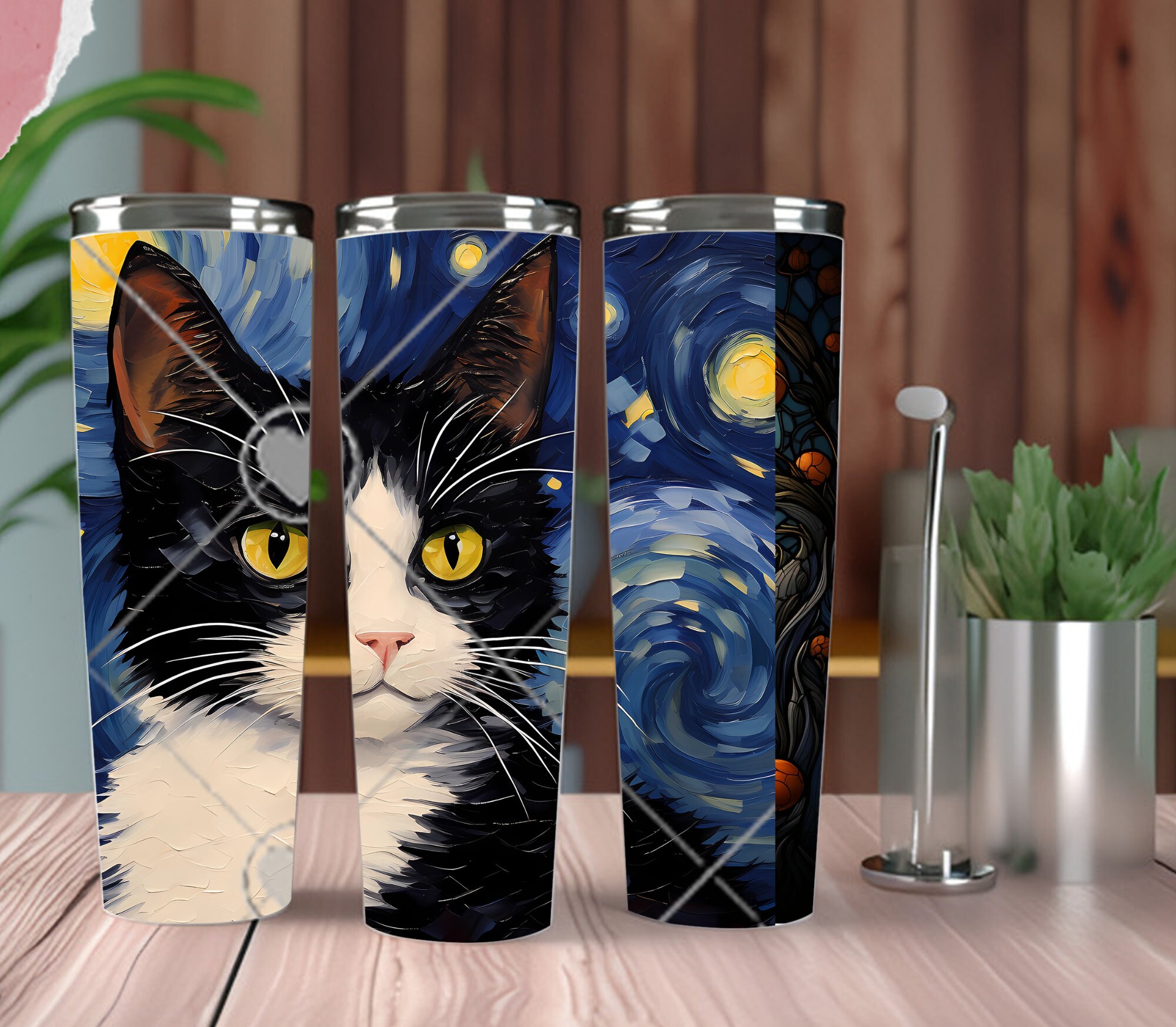 Tuxedo Cat Starry Night Poster Printable Black and White Tuxedo Cat ...