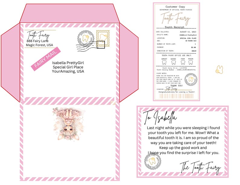 Editable Tooth Fairy Letter Set: Receipt, Envelope, Bookmarks (digital ...