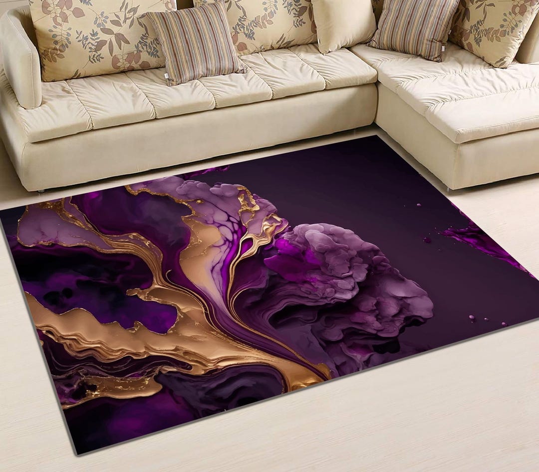 Purple Gold Marble Area Rug,marble Design Rug, Marble Effect Rug,marble ...