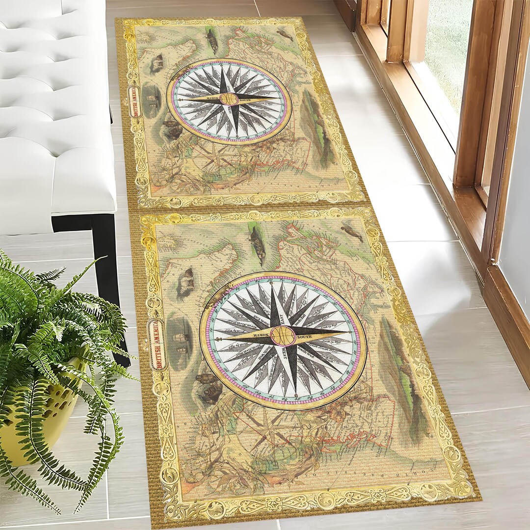 Runner Old Map and Compass Art Rug,compass Area Rug,compass Living Room ...