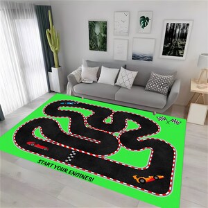 Race Car Rug, Green and Black Street Game, Car Rug,kids Room Rug,kids ...