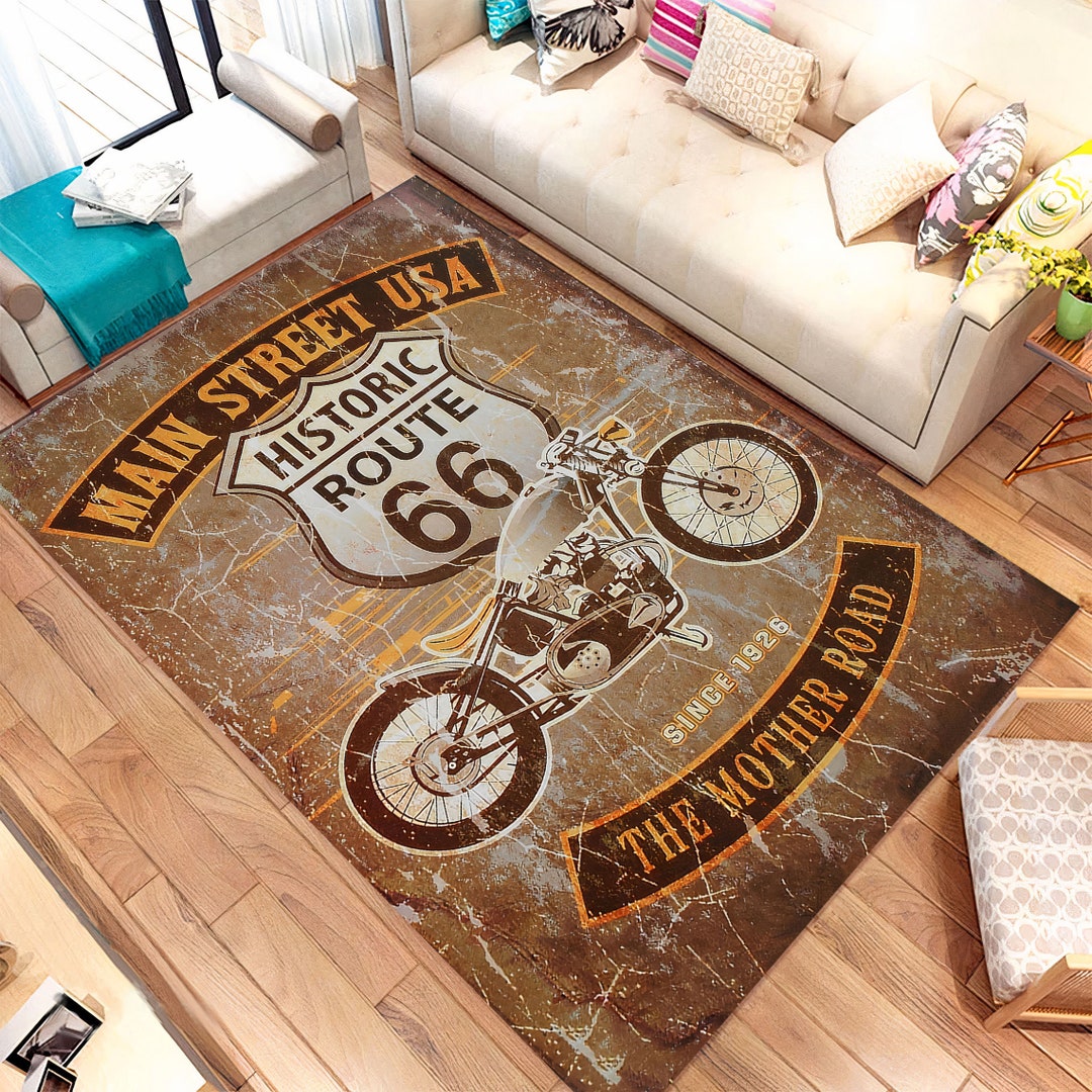 Route 66 Rug, Road Rug, American Highway Rug, Bikers Rug, Road 66 Rug ...