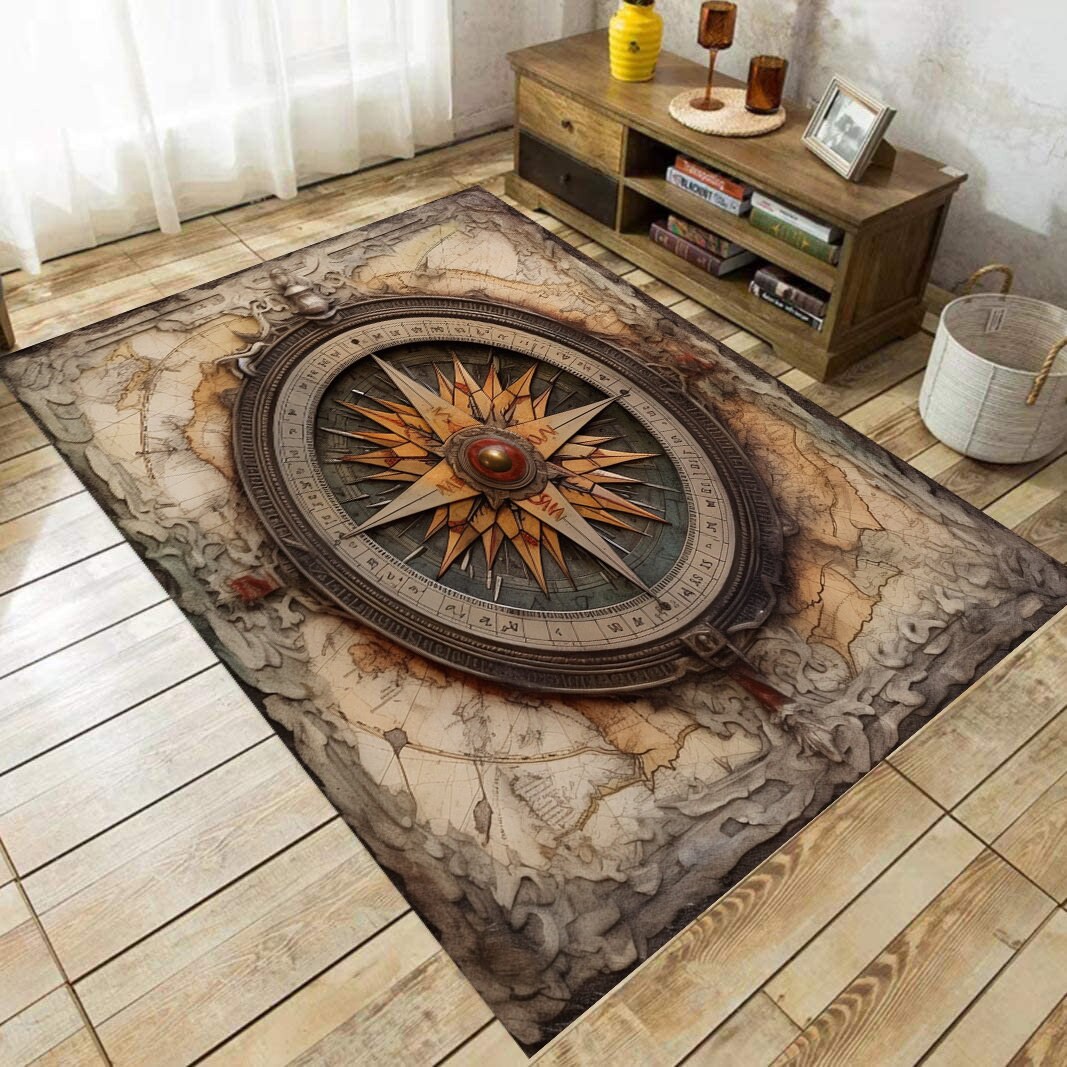 Old Map and Compass Art Rug,gift Rug,area Rug,cool Rug, Living Room Rug ...