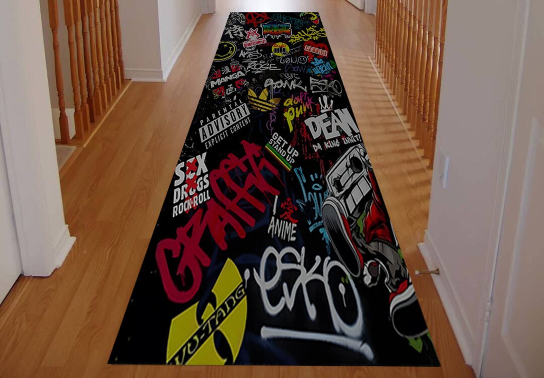 Graffiti Runner Rug, Runner Rug, Graffiti Rug,graffiti Themed Rug, Long Rug, Entry Rug, Hallway ...
