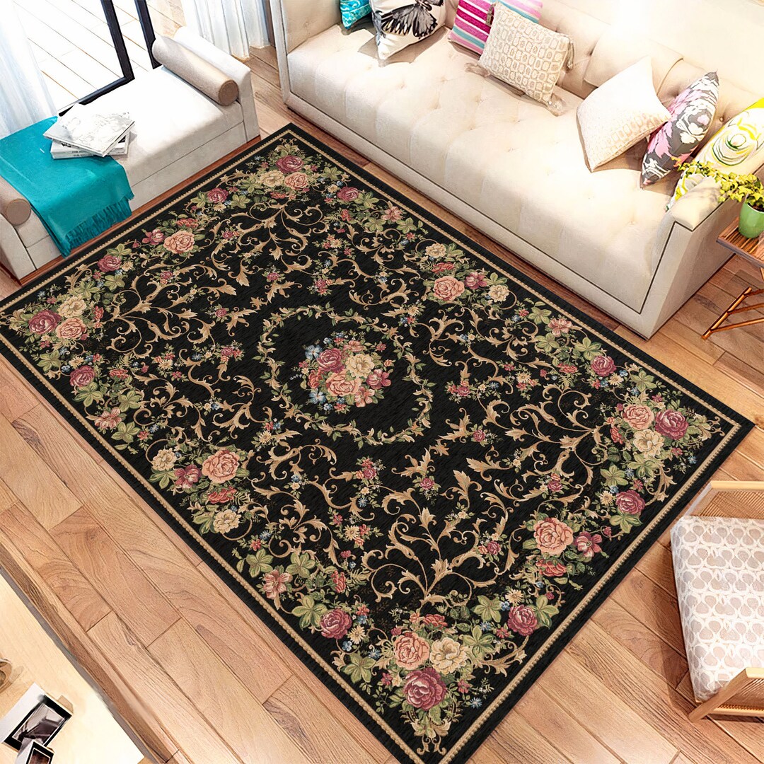 Black and Pink Rug,rose Art Rug,flowers Rugs,office Rug,colorful Rug ...