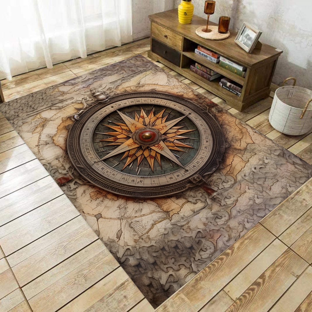 Old Map and Compass Art Rug,gift Rug,area Rug,cool Rug, Living Room Rug ...