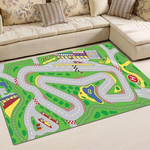 Race Car Rug, Gray and Green Street Game,car Rug, Kids Room Rug, Kids ...
