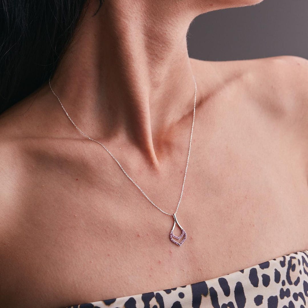 Diamond Look Open Drop Necklace - Elegant Silver - Sparkling Cubic ...