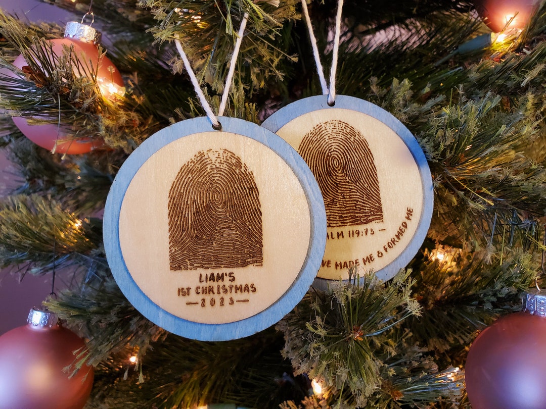 Personalized Blue Fingerprint Ornament | Baby's 1st Christmas Ornament ...