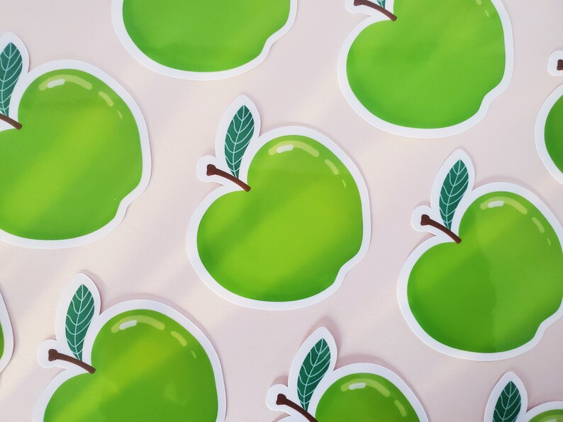 Green Apple Sticker | Cute Fruit Sticker for Water Bottle | Laptop ...