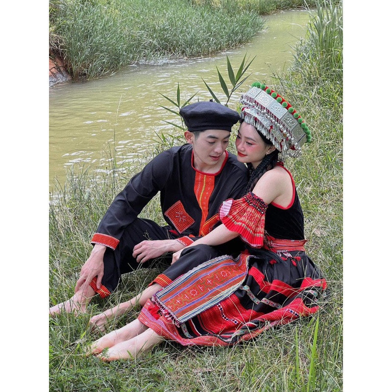 Hmong Couple Set Hmong Dress for Women Vintage Embroidered Dress Hmong ...